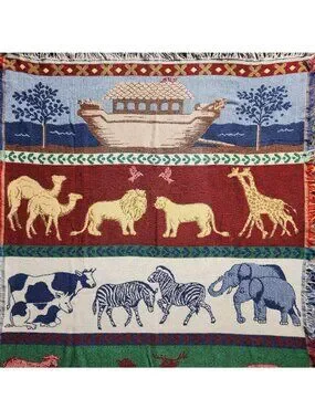 Crown Crafts | Bedding | Vtg Crown Crafts Woven Throw Blanket Noahs Ark ...